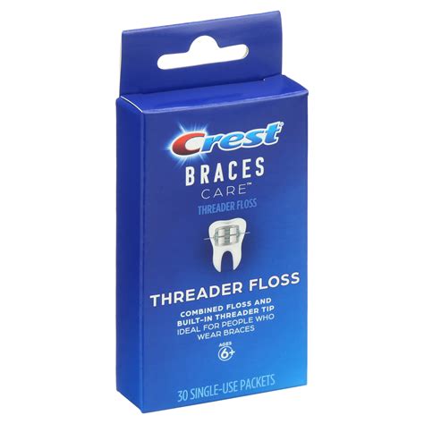 Crest Braces Care Floss Threader 30 Single Use Packets For Ages 6