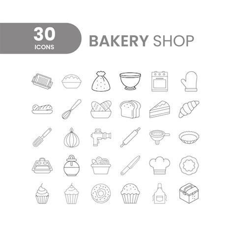 베이커리 가게 아이콘 세트 터 프리미엄 벡터