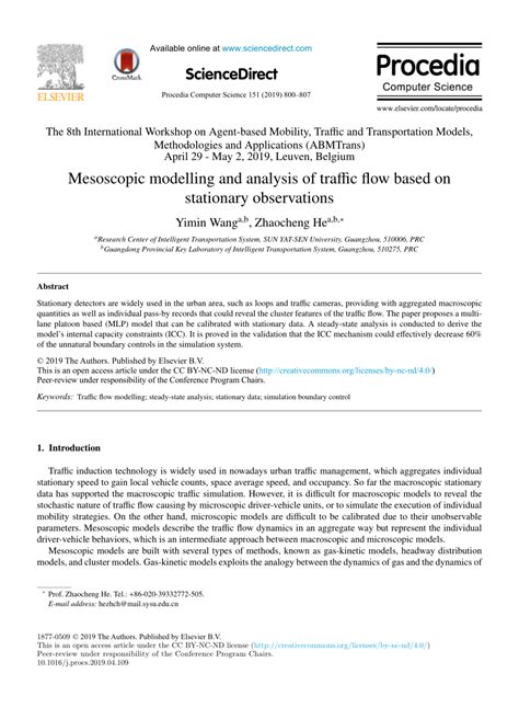 Pdf Mesoscopic Modelling And Analysis Of Traffic Flow Based On Stationary Observations