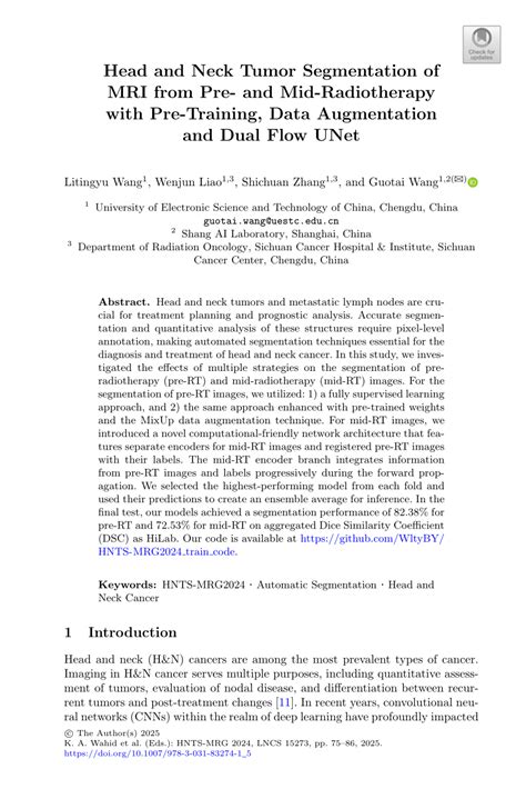 Pdf Head And Neck Tumor Segmentation Of Mri From Pre And Mid Radiotherapy With Pre Training