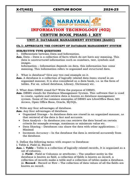 x it centum key subjective type dbms and ict skills pdf relational database databases