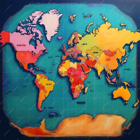 Colored Political World Map With Country Borders And Geographic Features Premium Ai Generated