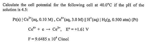 Solved Calculate The Cell Potential For The Following Cell