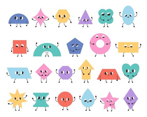 Premium Vector Cute Cartoon Geometric Shapes Characters Basic Abstract Geometry Figures With