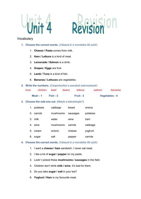 Project Unit Revision Worksheet The Odd Ones Out The Unit Water Into Wine