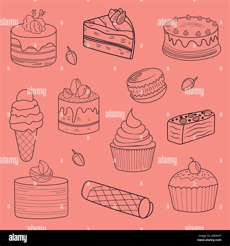 Illustration Of Different Types Of Sweets In Doodle Style Stock Vector