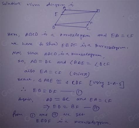 Solved Abcd Is A Parallelogram With Aefc B Prove That Bedf Is A Parallelogram Math