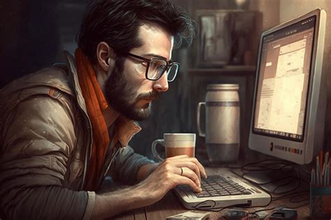 Premium Photo Man Works With A Computer Ai Generated