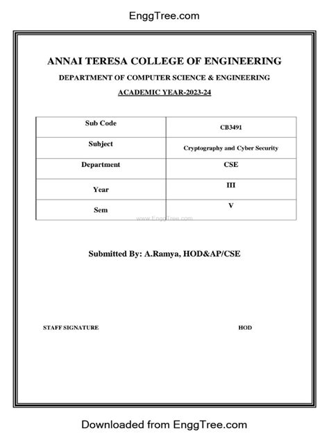 Cb3491 Cryptography And Cyber Security Lecture Notes 2 Pdf