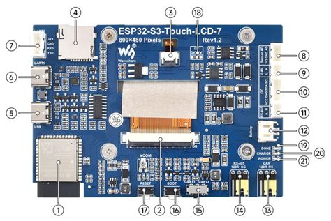 Esp32 S3 7inch Lcd Display Touchscreen 800×480 Wifi Bluetooth Can Rs485 Sensor