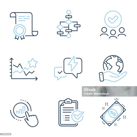 그래프 차트 블록 다이어그램 및 설문조사 체크리스트 아이콘 세트 지불 번개 볼트와 순위 별 징후 벡터 고객에 대한 스톡 벡터 아트 및 기타 이미지 Istock