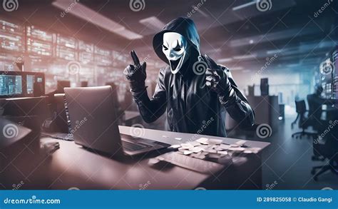 Dagerous Hacker Stealing Data Inside A Server Room Stock Illustration Illustration Of Crime