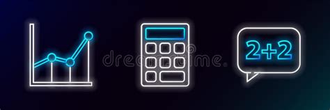 Set Line Equation Solution Graph Schedule Chart Diagram And Calculator Icon Glowing Neon