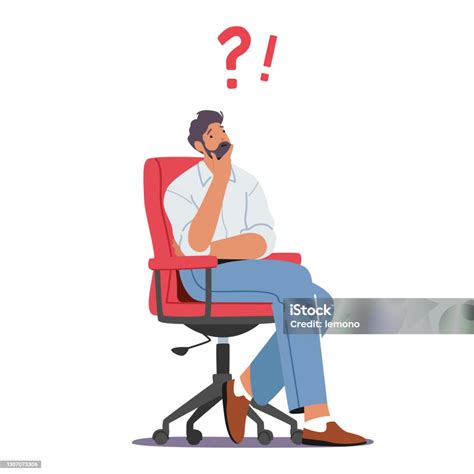 Вдумчивый Деловой Человек Сидящий На Кресле Холдинг Чин С Вопросом И Восклицательные Знаки Над