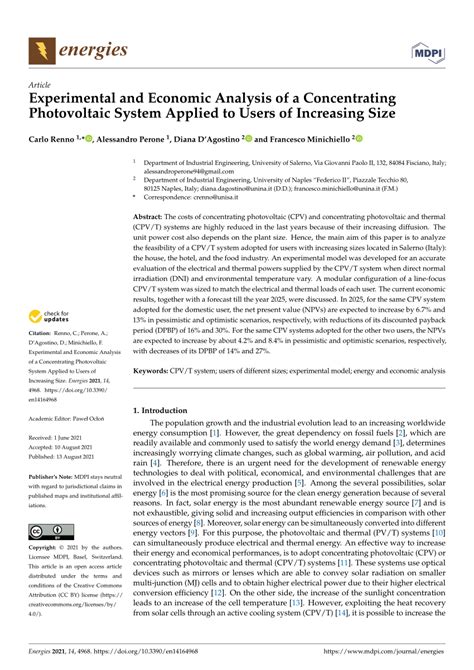 Pdf Experimental And Economic Analysis Of A Concentrating Photovoltaic System Applied To Users
