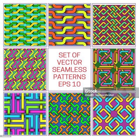 Set Of Colorful Plexus Seamless Patterns Abstract Background With Editable Colors Stock