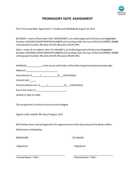 Promissory Note Assignment How To Make A Promissory Note Assignment Download This Assignment