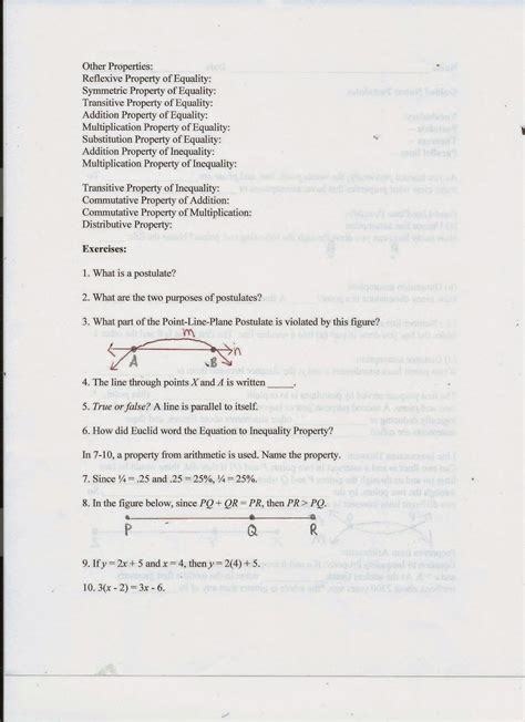 Geometry Common Core Style Section 1 7 Postulates Day 4