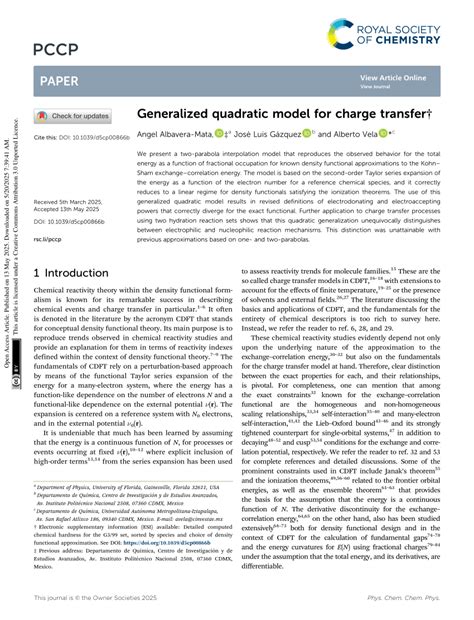 Pdf Generalized Quadratic Model For Charge Transfer