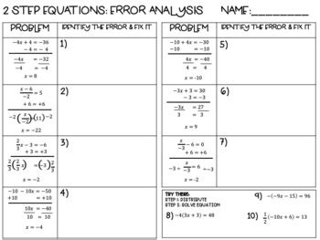 Step Equations Error Analysis By Math From The Middle TpT