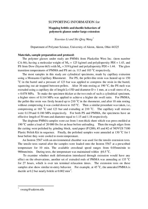 Pdf Mapping Brittle And Ductile Behaviors Of Polymeric Glasses Under Large Extension