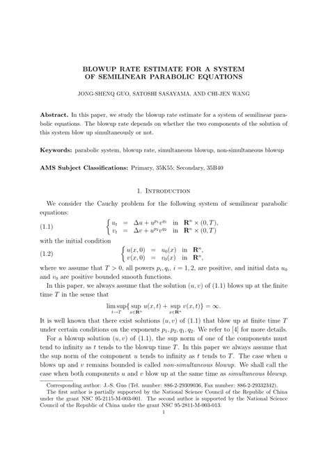 Pdf Blowup Rate Estimate For A System Of Semilinear Parabolic Equations