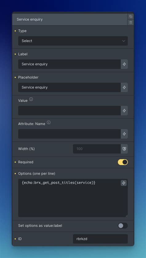 Dynamically Populate Bricks Form Selectradiocheckbox Options With
