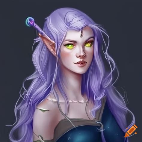 Portrait Of A Female Half Elf Bard With Pale Blue Hair And A Sword On