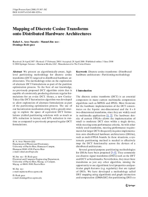 Pdf Mapping Of Discrete Cosine Transforms Onto Distributed Hardware Architectures