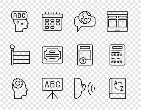 Set Line Head With Gear Inside Translator Book Learning Foreign Languages Chalkboard