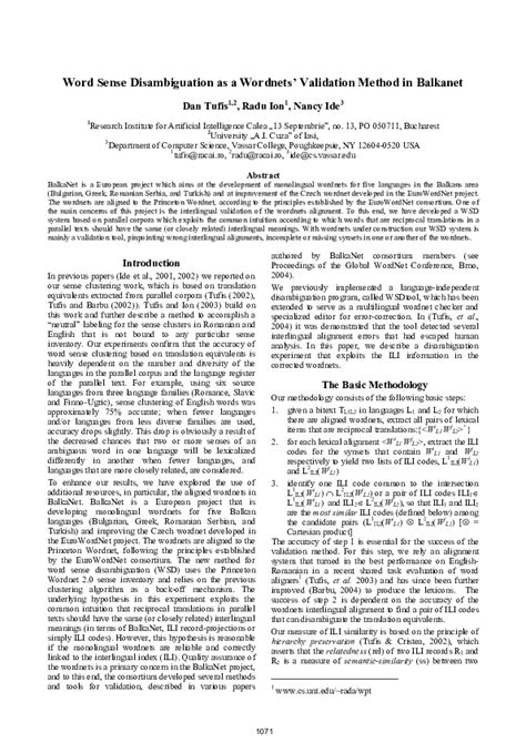 Pdf Word Sense Disambiguation As A Wordnets Validation Method In Balkanet
