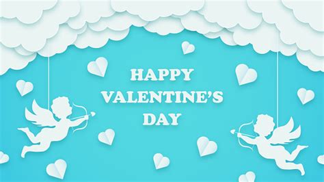 행복한 발렌타인 데이 배너 큐피드 구름 및 하트가있는 휴일 청록색 배경 디자인 수평 포스터 인사말 카드 전단 2월에 대한 스톡 벡터 아트 및 기타 이미지 Istock