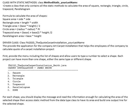 Solved CLASS WITH STATIC METHODS Class Chegg