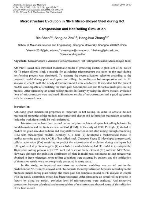 Microstructure Evolution In Nb Ti Micro Alloyed Steel During Hot Compression And Hot Rolling