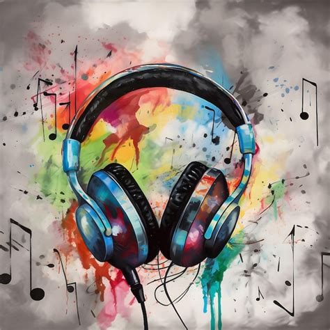Premium Photo A Drawing Of A Pair Of Headphones With Music Notes On It