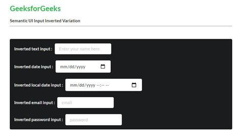 semantic ui input inverted variation geeksforgeeks