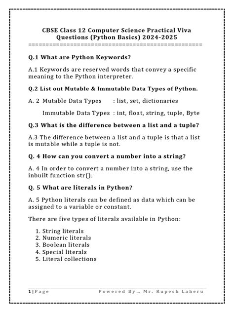 Imp Cbse Class 12 Computer Science Practical Viva Q Python 2024 2025 Pdf
