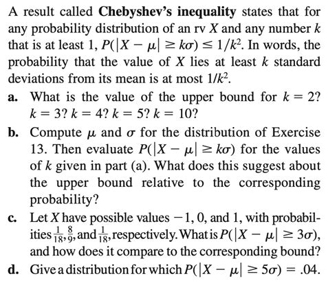 Solved A Result Called Chebyshevs Inequality States