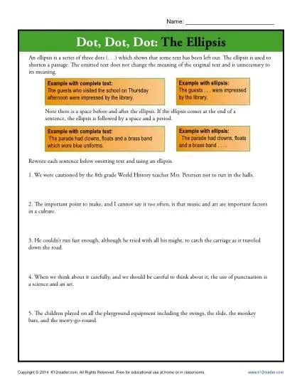 Dot Dot Dot The Ellipsis Punctuation Worksheets