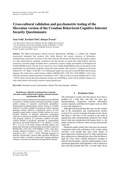 Pdf Cross Cultural Validation And Psychometric Testing Of The