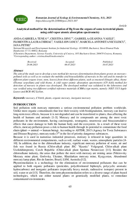 Pdf Analytical Method For The Determination Of Hg From The Organs Of Some Terrestrial Plants