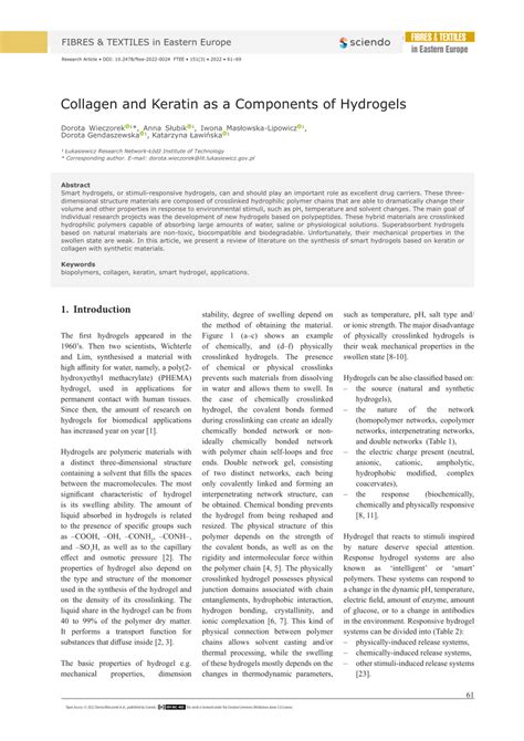Pdf Collagen And Keratin As A Components Of Hydrogels