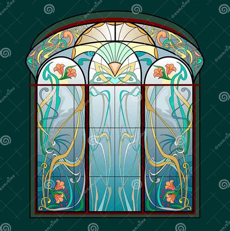 Beautiful Colorful Art Nouveau Stained Glass Window Exclusive Offer For Luxury Interior