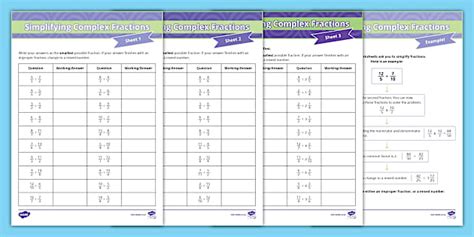 Simplifying Complex Fractions Worksheets