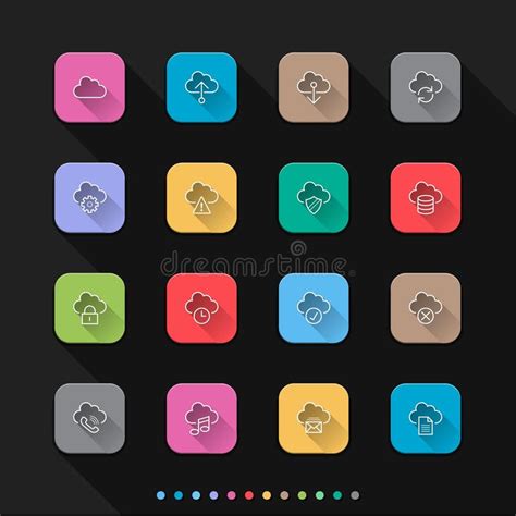 Cloud Computing Flat Style Icons Set Vector Illustration For Web And Mobile Stock Vector