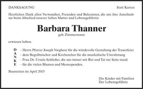 Traueranzeigen Von Barbara Thanner Schwaebische De Trauerportal
