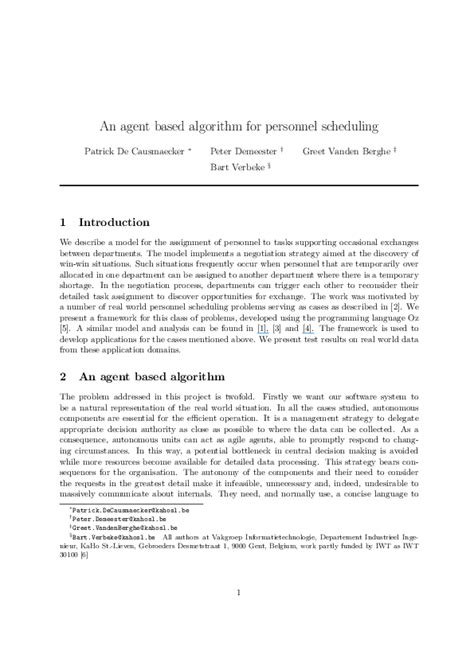 Pdf An Agent Based Algorithm For Personnel Scheduling Patrick