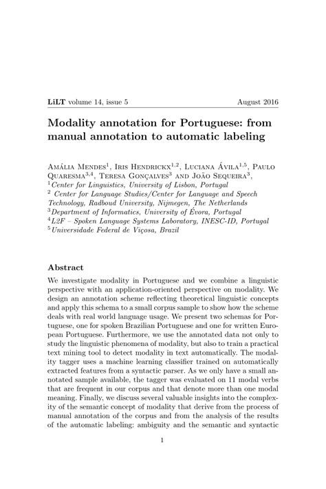 Pdf Modality Annotation For Portuguese From Manual Annotation To Automatic Labeling