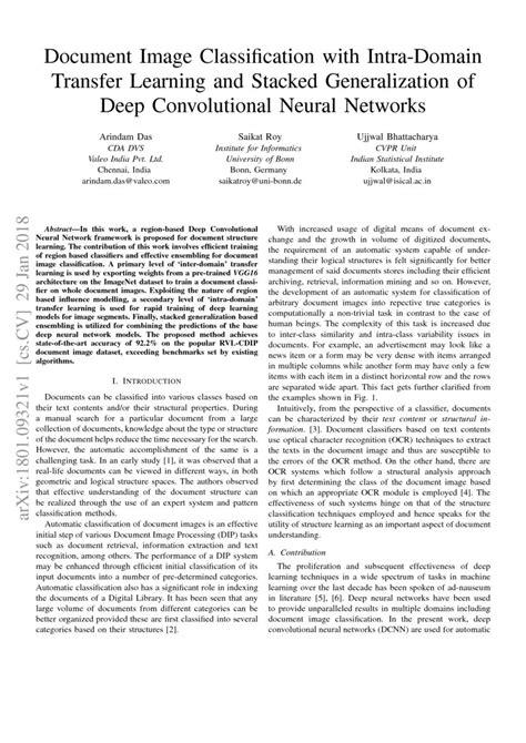Document Image Classification With Intra Domain Transfer Learning And