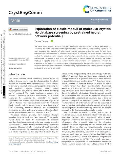 Pdf Exploration Of Elastic Moduli Of Molecular Crystals Via Database